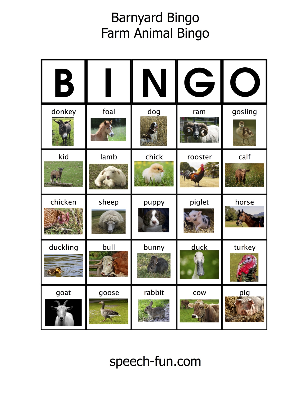 Barnyard Bingo - Speech Kids Calgary